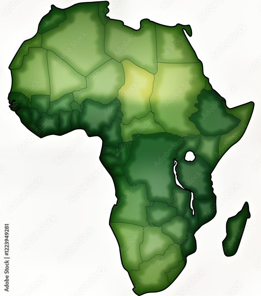 Africa map doodle style. Freehand drawing with outline, shaded regions ...