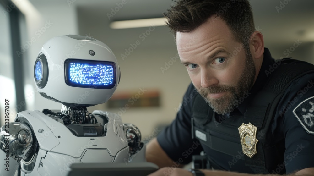 Police Officer Collaborates with AI Forensic Robot in High-Tech ...