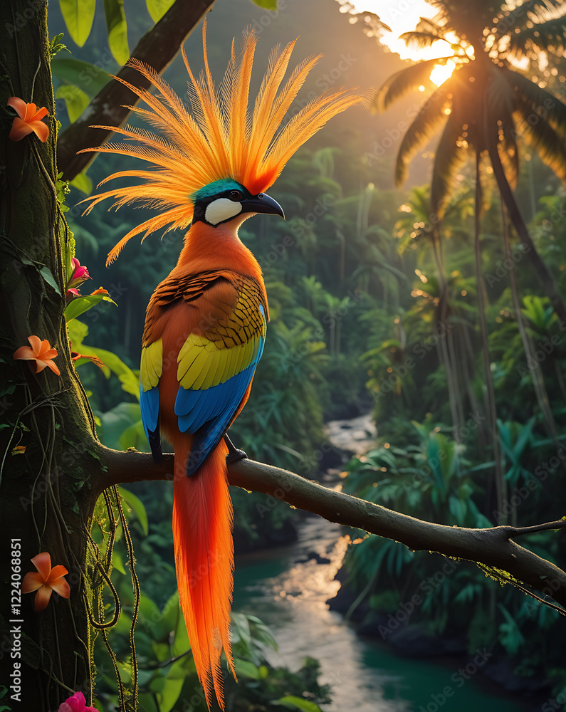 Cendrawasih bird of paradise on its habitat, Papua Forest, extinct bird ...