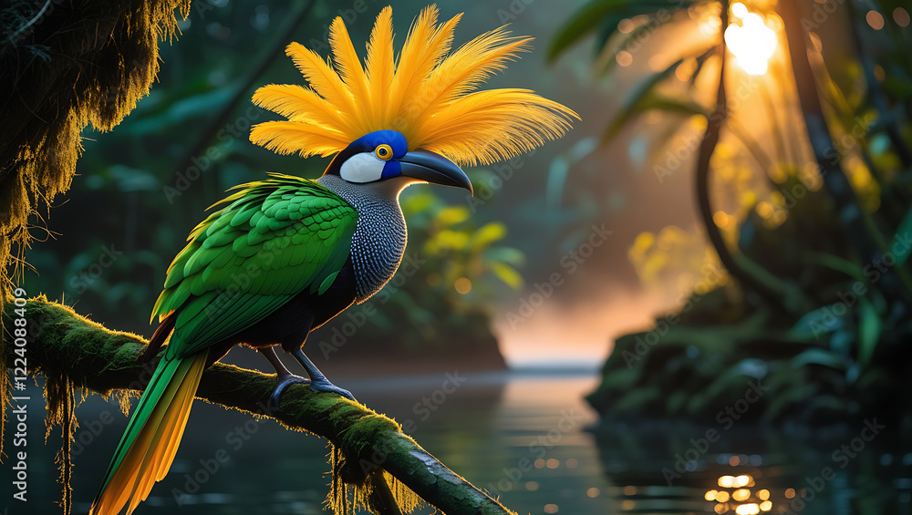 Cendrawasih bird of paradise on its habitat, Papua Forest, extinct bird ...