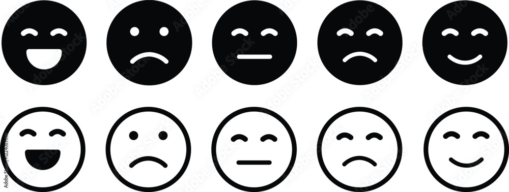 Emotion Icon in flat line Set. Emoji icon containing happy emotion, sad ...