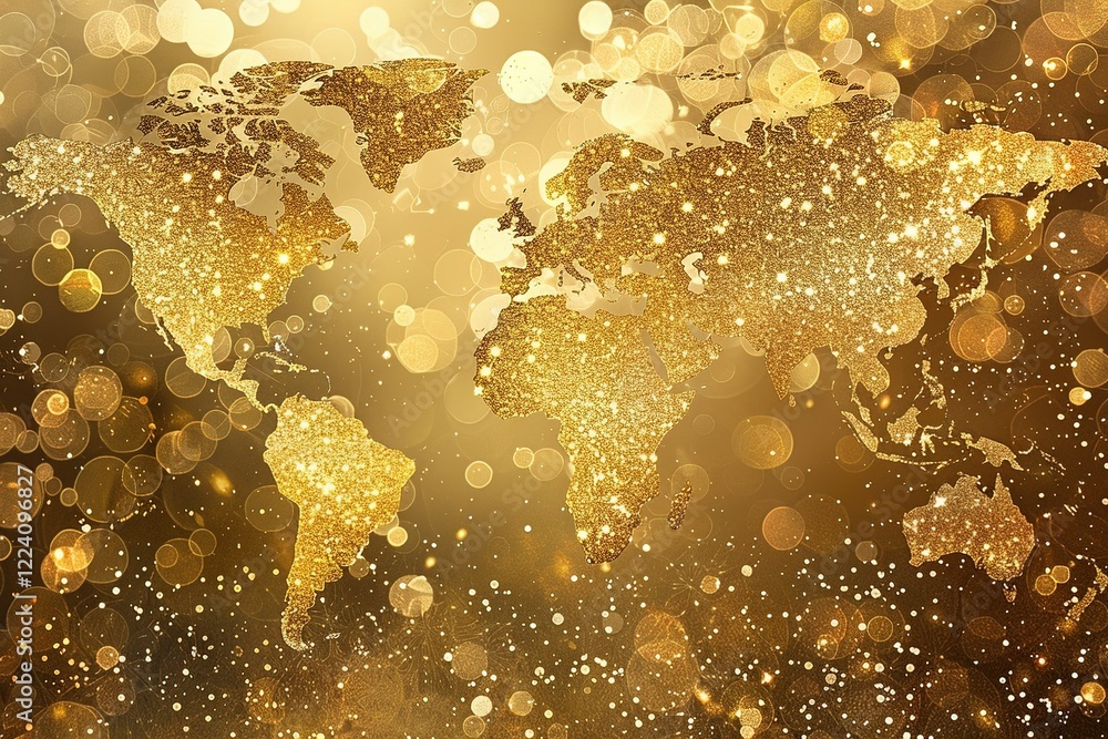 seamless pattern flat illustration style, world map Luxury Gold ...