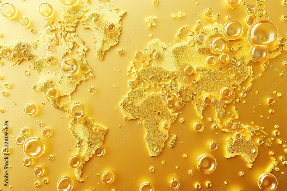 world map golden bubbles on bright background 3d render design Stock ...