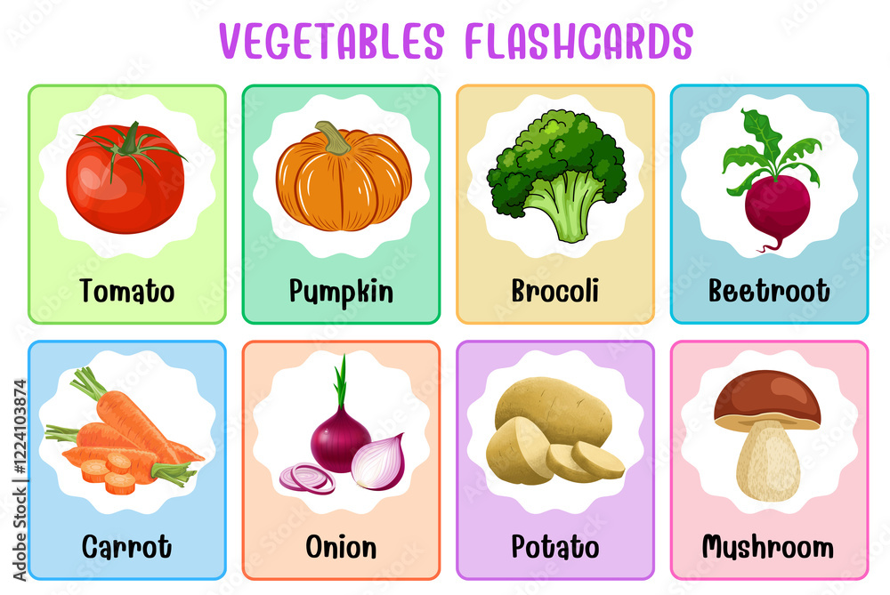 Vegetables flashcard collection for children education, printable ...