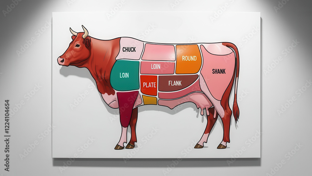 Beef cuts illustration culinary education infographic kitchen side view ...