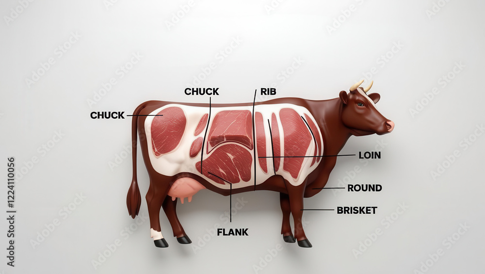 Understanding beef cuts educational chart of cow anatomy food industry visual guide Stock ...