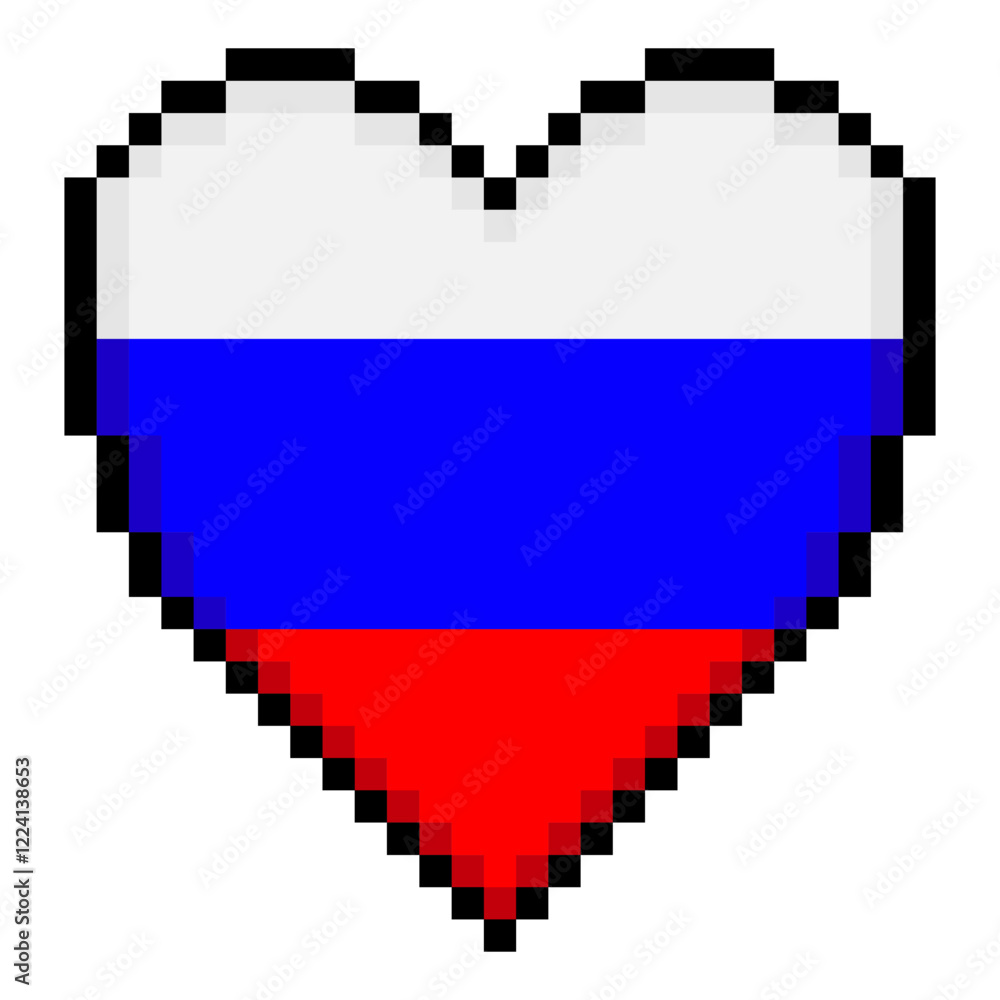 Russian flag with heart shape in pixel art style Stock Vector | Adobe Stock