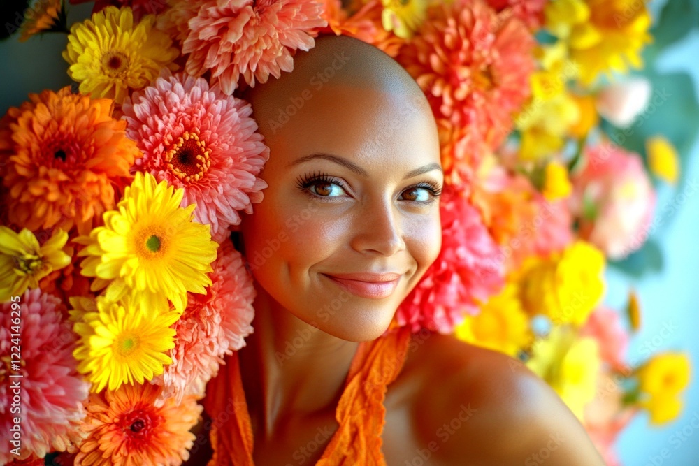 Short haircut - bald head - no hair. Gorgeous smiling mixed-race girl ...