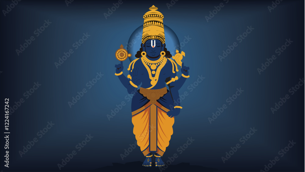 Divine Illustration of Lord Balaji (Venkateswara Swami) on Blue ...