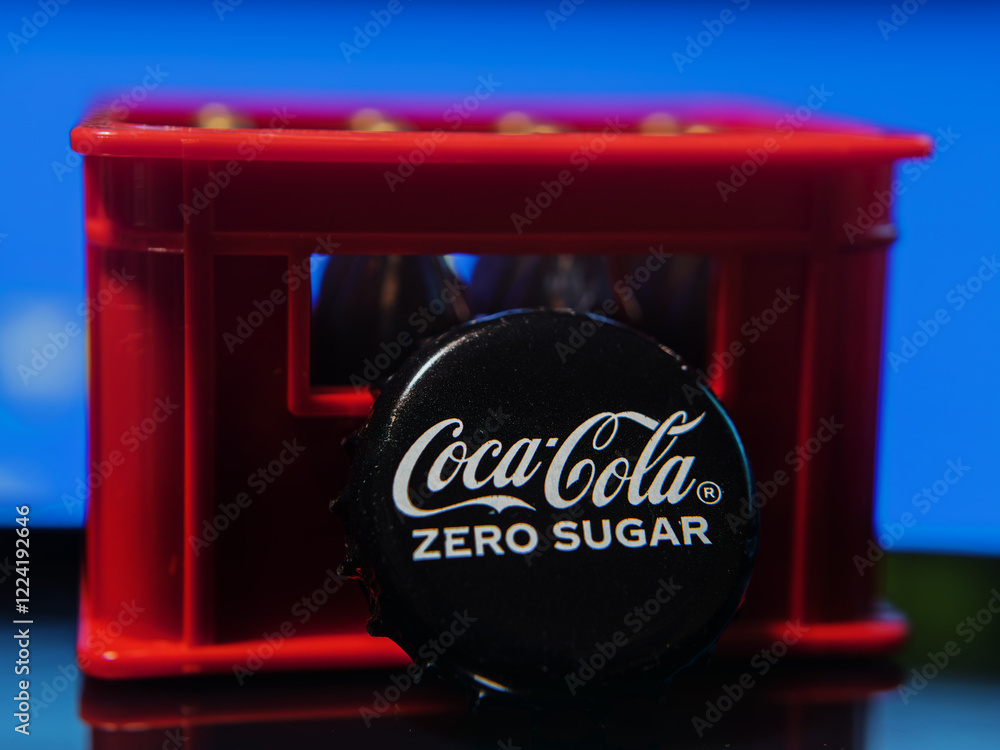 Coca-Cola Zero Sugar Bottle Cap and Crate Display Stock Photo | Adobe Stock