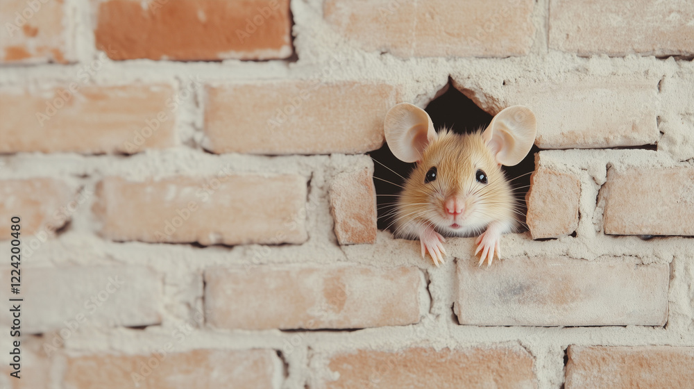 Curious Mouse Peeking: A tiny house mouse with big ears and bright eyes ...