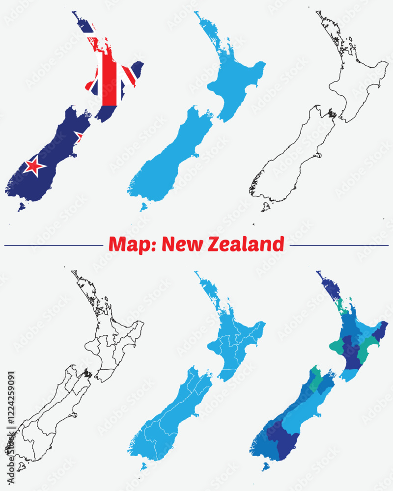 New Zeland Map. borders marked, Simple map of New Zeland vector drawing ...