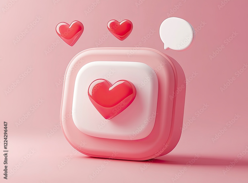 3D vector icon of a like or love symbol for a social media post on a pink background. Love ...