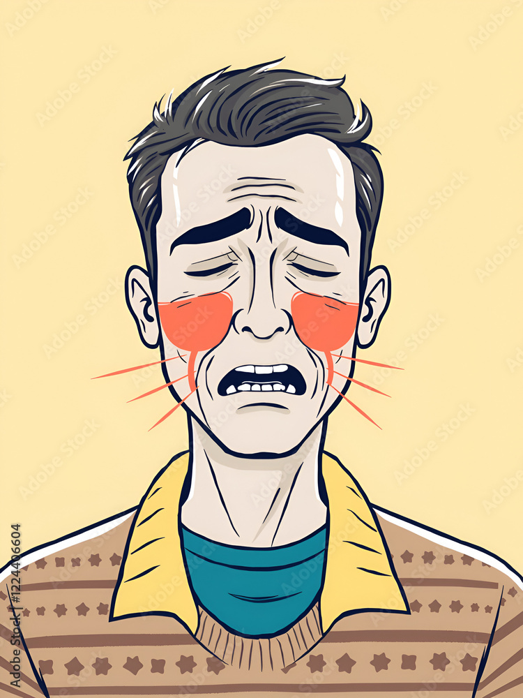 Illustration of a man with fever and pain in the cheeks and chin ...