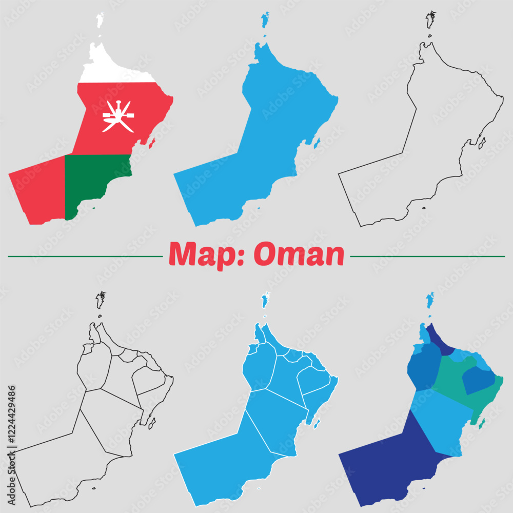 Oman map. internal provinces borders marked, Simple map of Oman vector ...