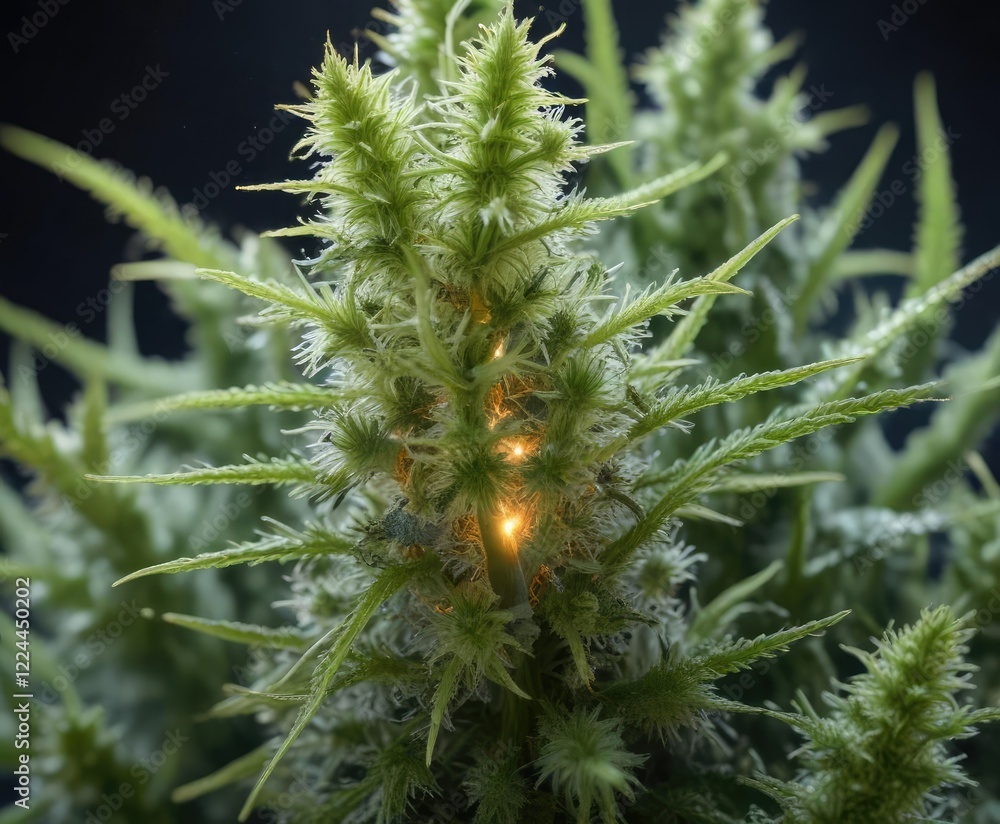 Illuminated microscopic image of cannabis trichome formation ...