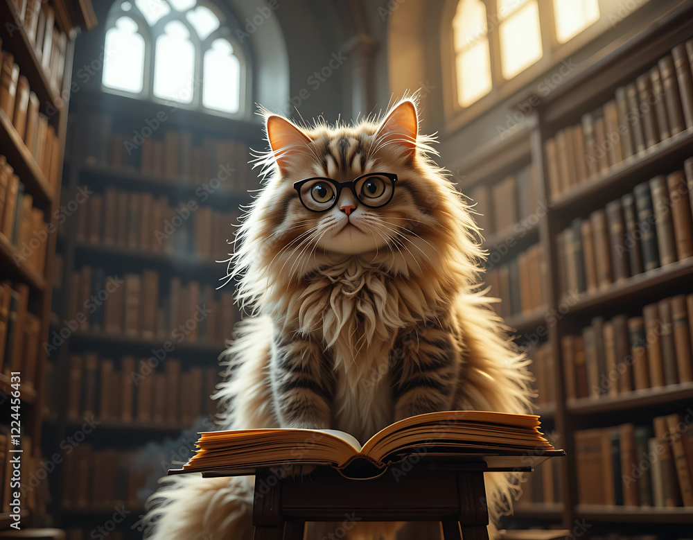 Ilustración de Stock Cat as a librarian "A fluffy Persian cat wearing ...