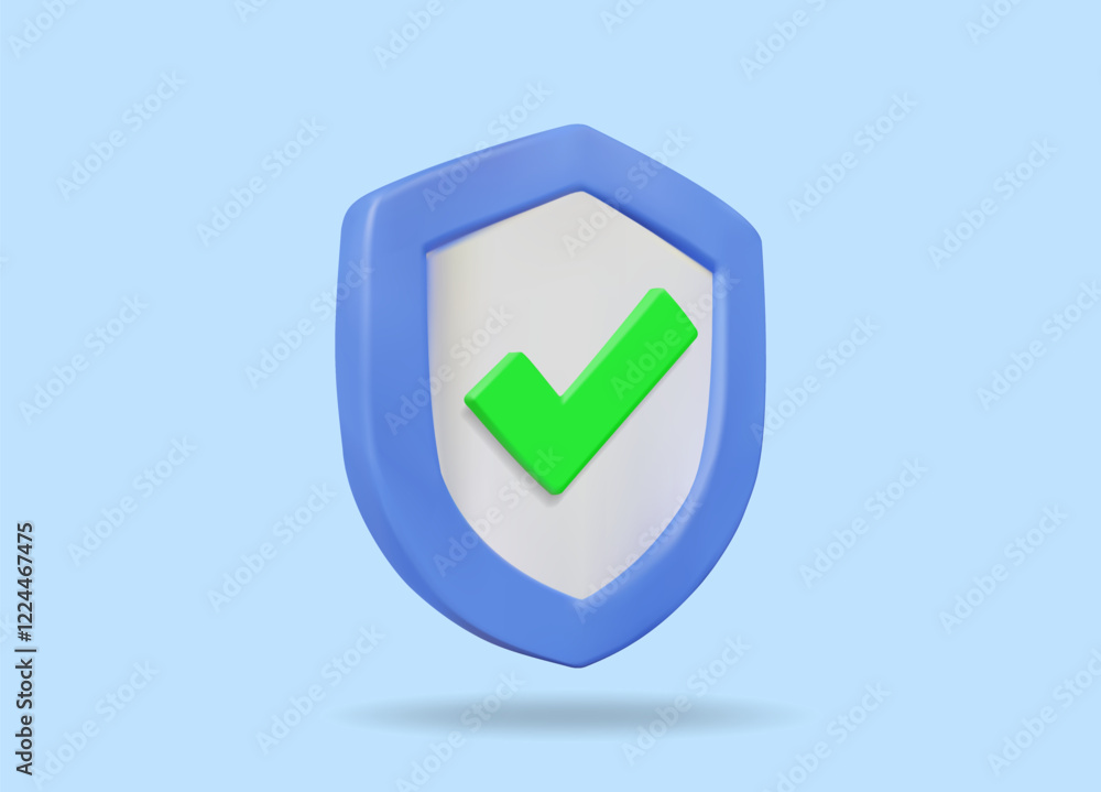 3D vector render illustration of a protective shield symbol icon with a ...