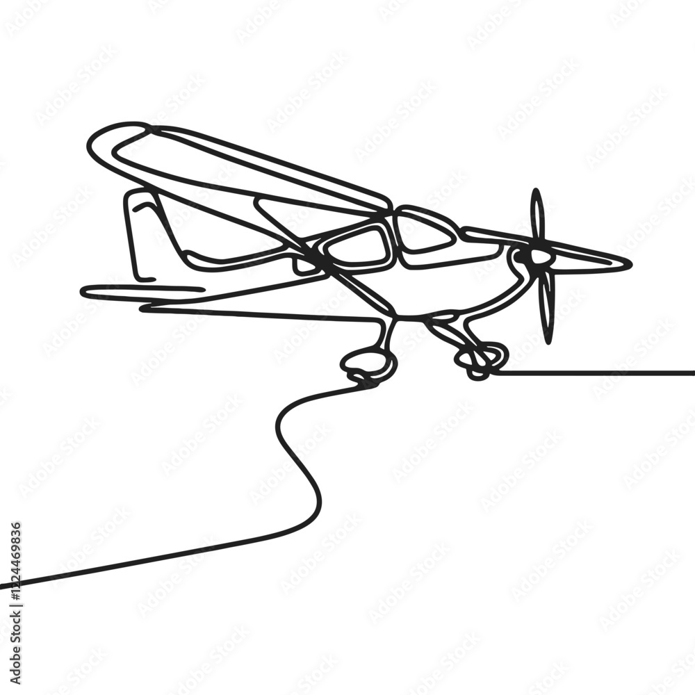 Light aircraft, vector, black line drawing, minimalistic, single line ...