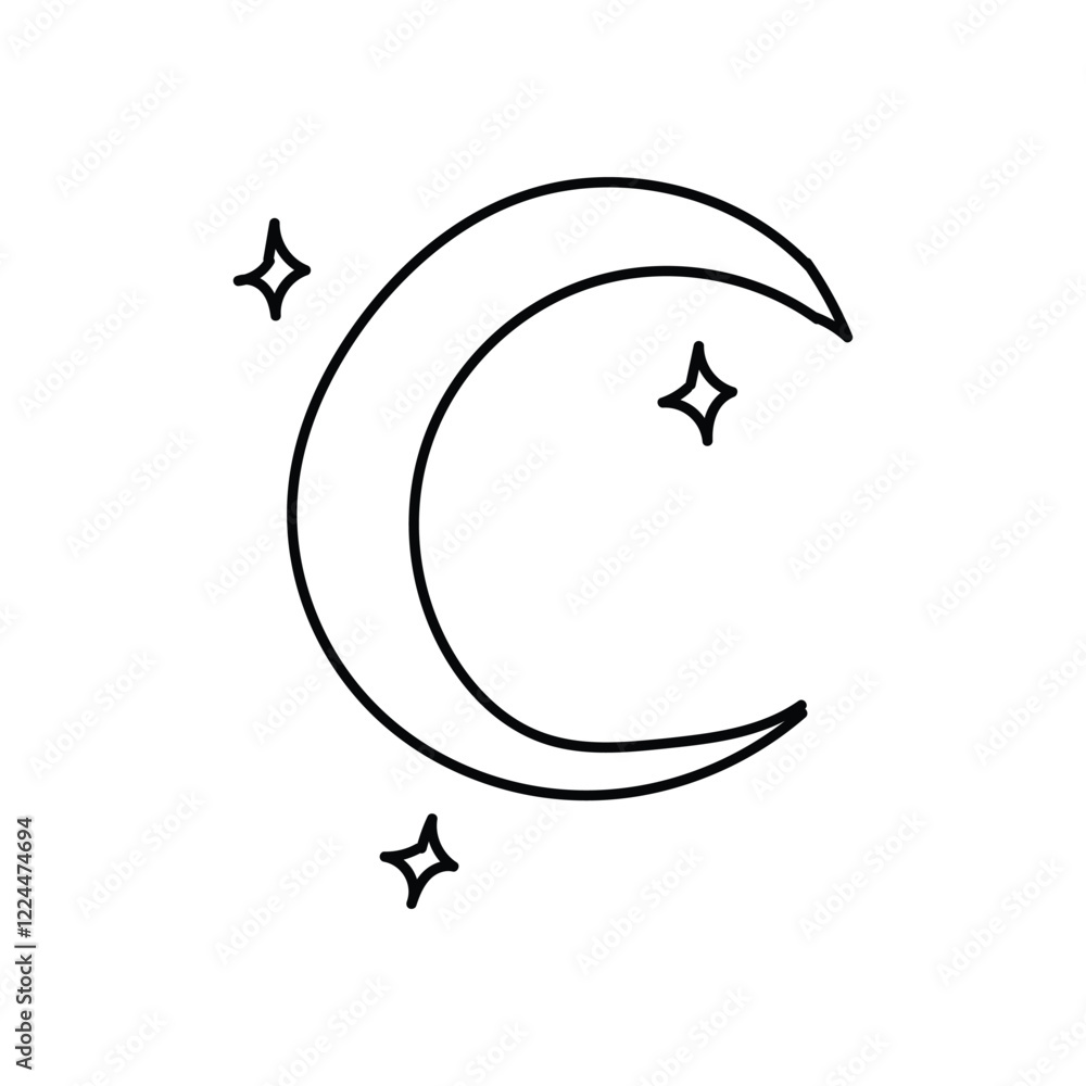 ramadan kareem islamic hand drawn crescent moon vector illustration ...