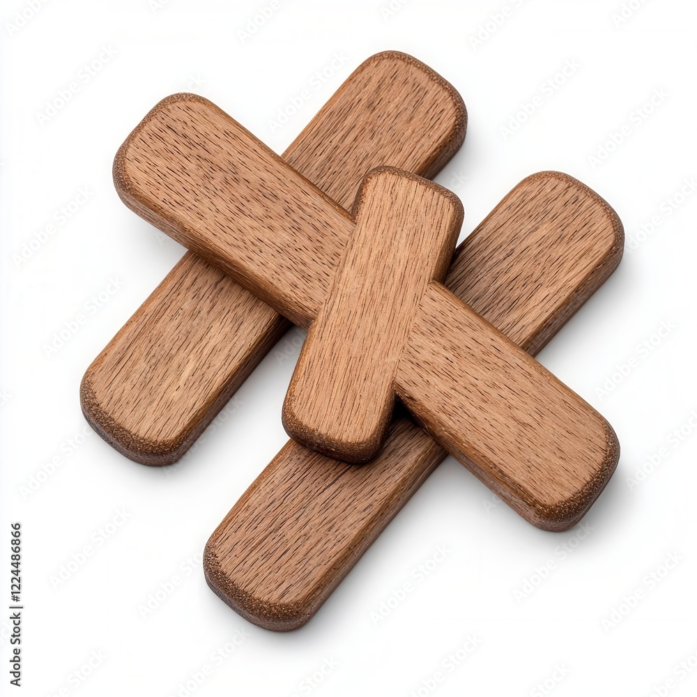 A photostock of wooden plus signs with a polished texture, isolated on ...
