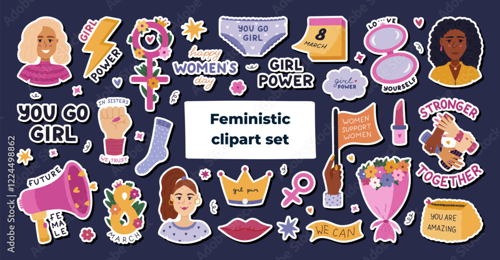 Big cartoon Girl Power sticker set for planners, notebooks. Ready for ...