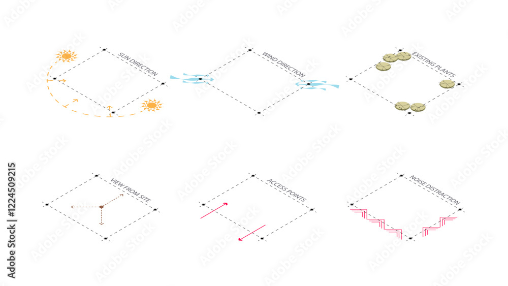 isometric architecture site analysis symbol icon element drawing ...