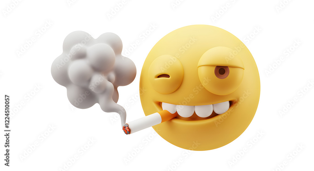 3D Smiley Emoji Smoking a Cigarette isolated on white background ...