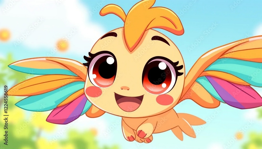 Cartoon character, chibi style, with big expressive eyes wide with ...