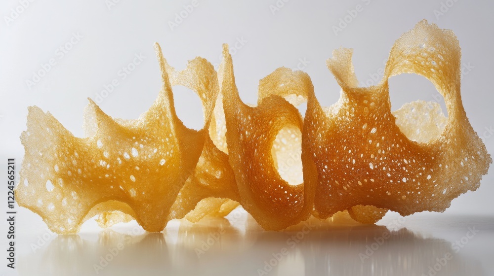 premium crispy pork skin detail, pale golden exterior, architectural ...