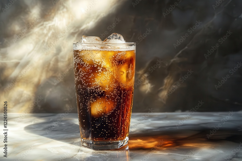 nostalgic root beer float in vintage glass, marble backdrop, dramatic ...