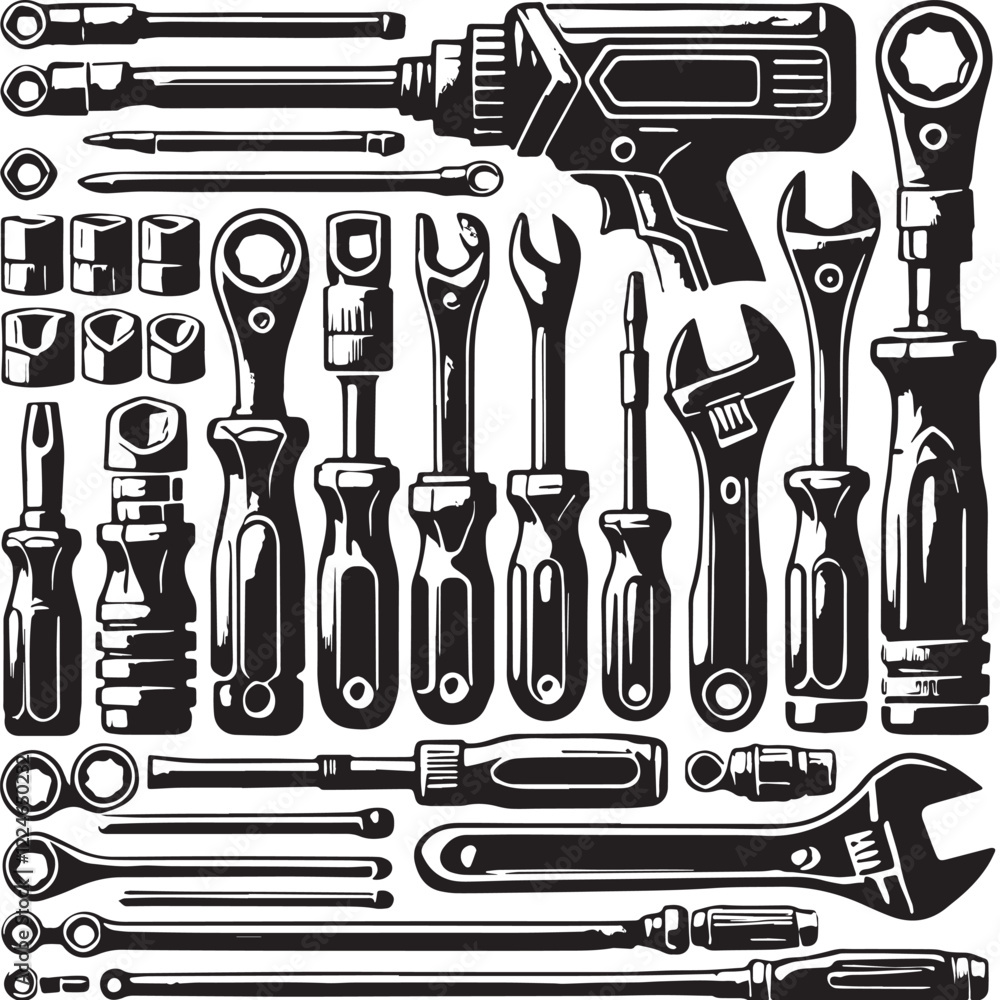 Black Ratchet and Socket Set Silhouette Vector, High Quality ...