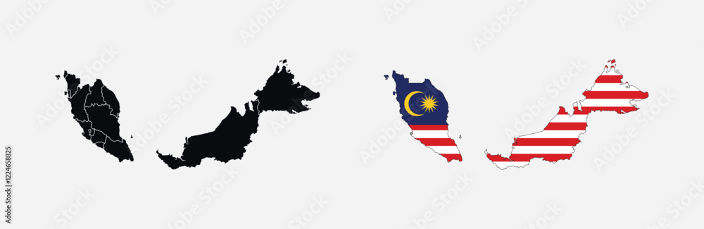 Malaysia Map vector icon. Map of Malaysia in Flag colors. Stock Vector ...