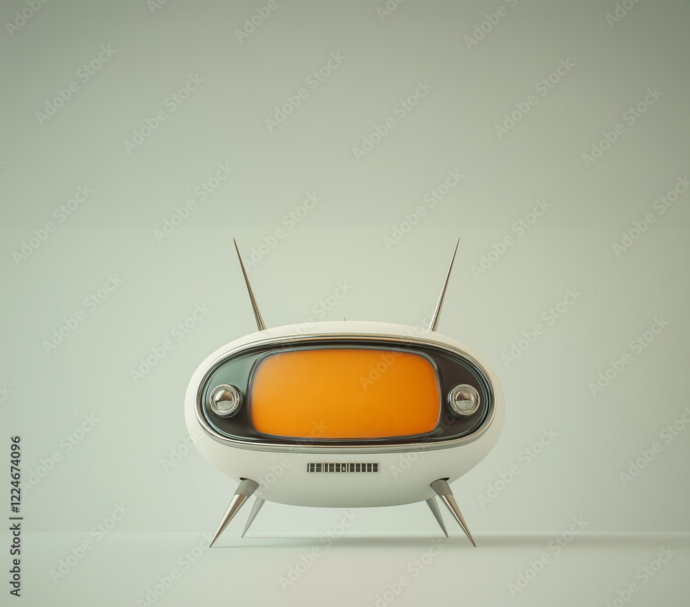 Rounded TV set and radio receiver. Futuristic oval retro tv radio ...