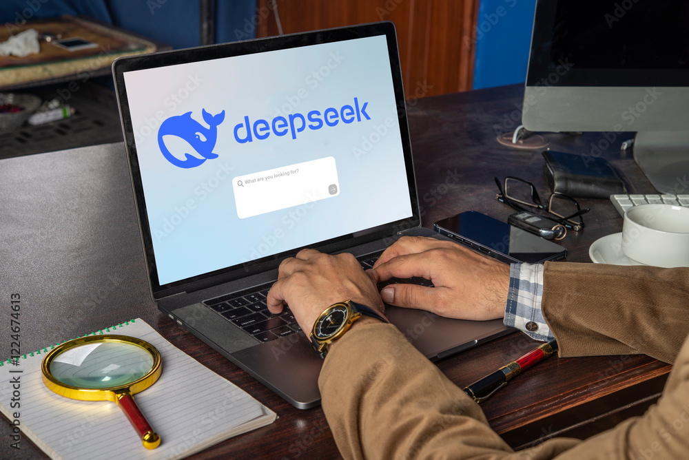 Foto de Stock Professional working on Chinese based AI software deepseek in office | Adobe Stock