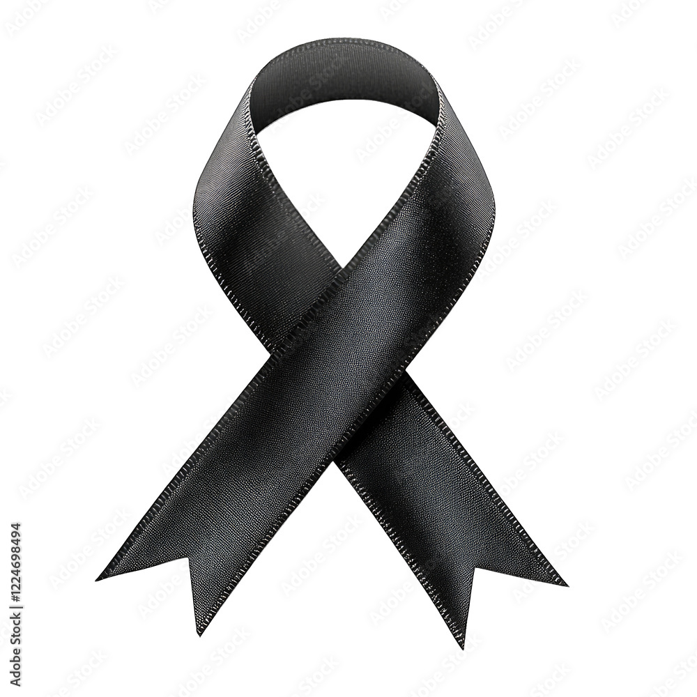 Black ribbon symbol representing mourning and remembrance isolated on ...