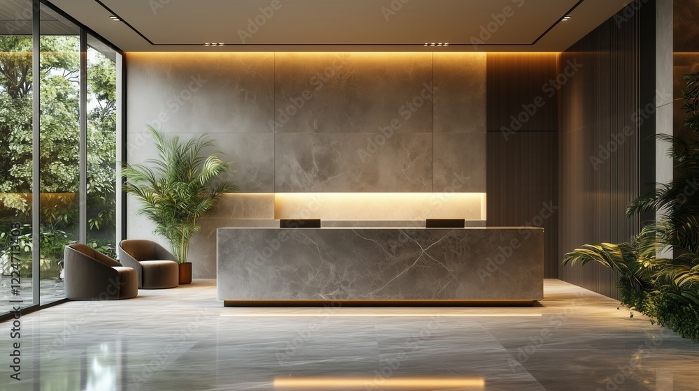 hotel lobby, reception desk, modern interior, luxury design, marble ...