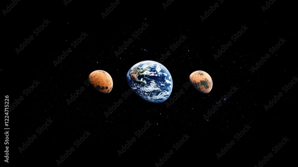 Earth, Moon, and Mars in a single frame, illustrating the harmony and ...
