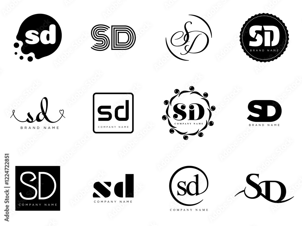 SD logo company template. Letter s and d logotype. Set different ...