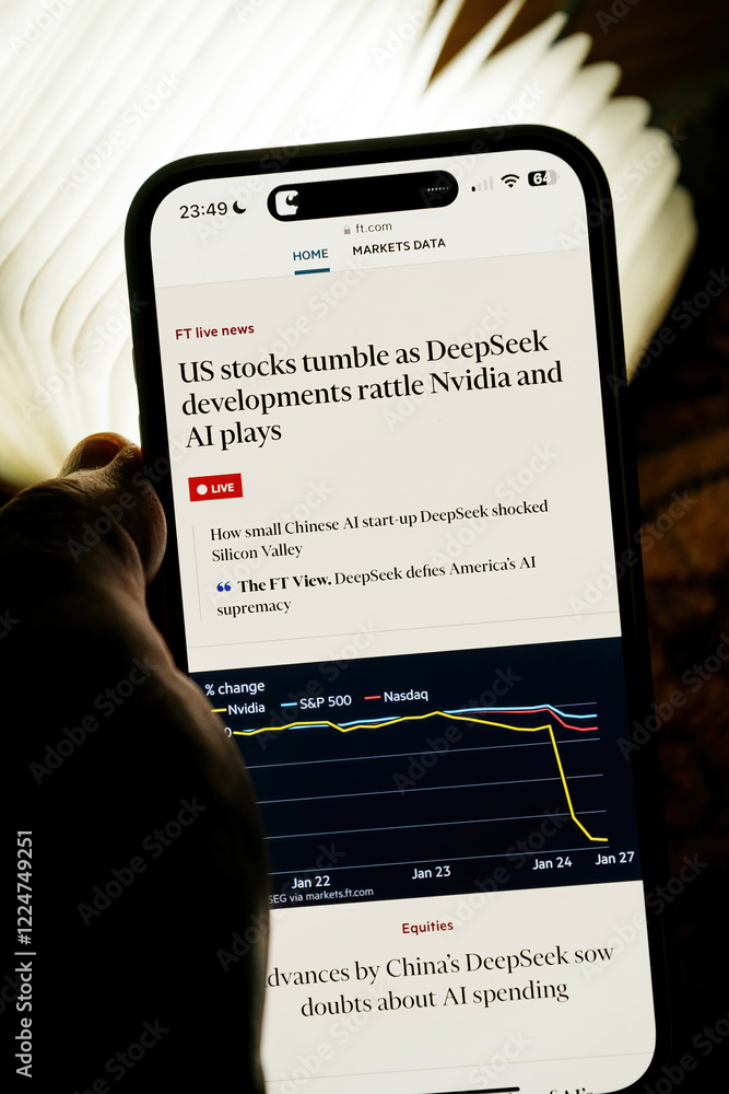 Paris, France - Jan 28, 2025: Financial Times highlights market drops ...