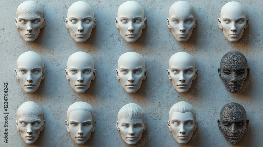 Human face shapes, set of 3d faces of different shapes for the game ...