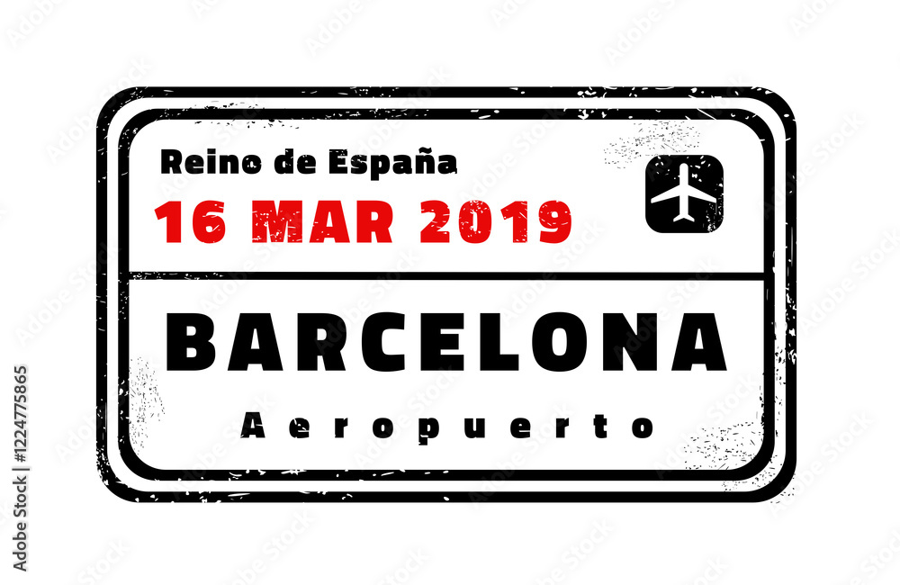 Barcelona passport stamp. Novelty PNG travel stamp with destination ...