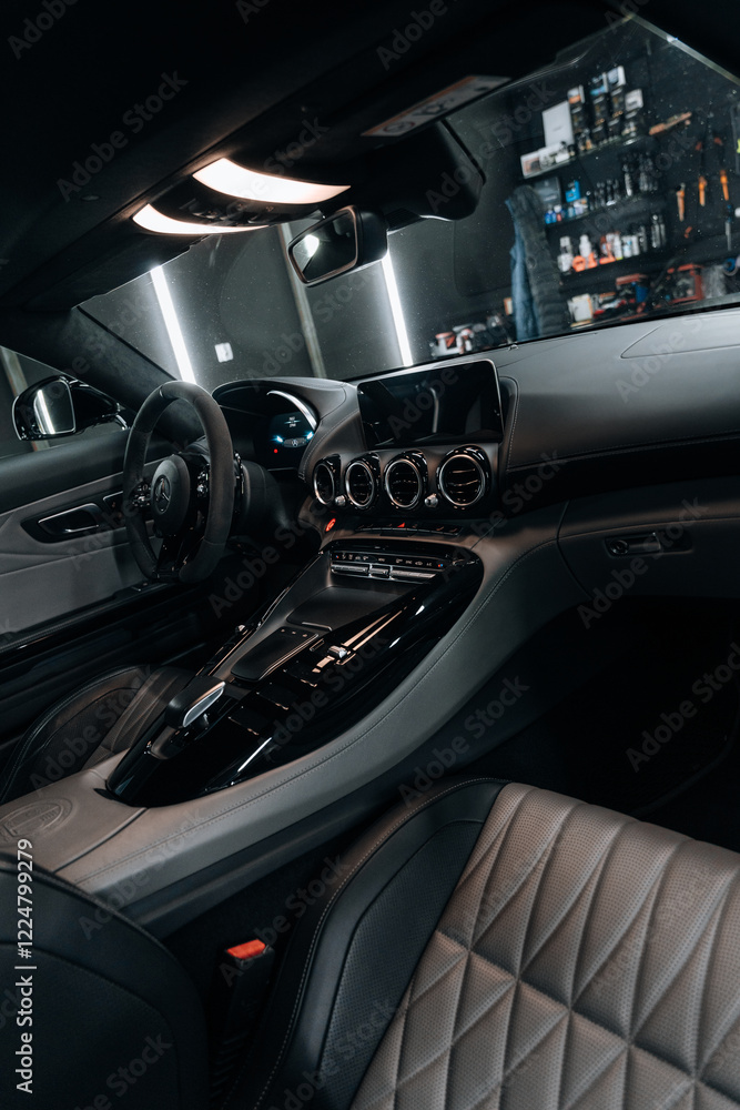 Interior of a Mercedes-AMG GT C Roadster featuring a black leather ...
