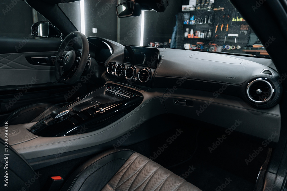 Interior of a Mercedes-AMG GT C Roadster featuring a black leather ...