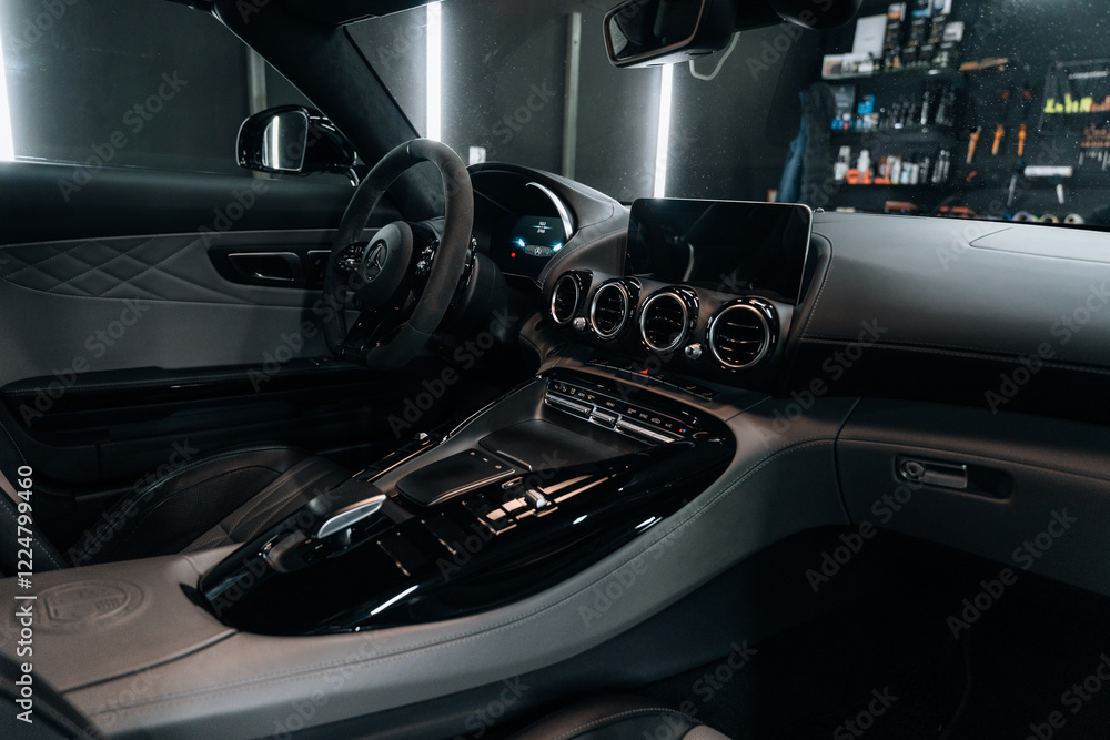 Interior of a Mercedes-AMG GT C Roadster featuring a black leather ...