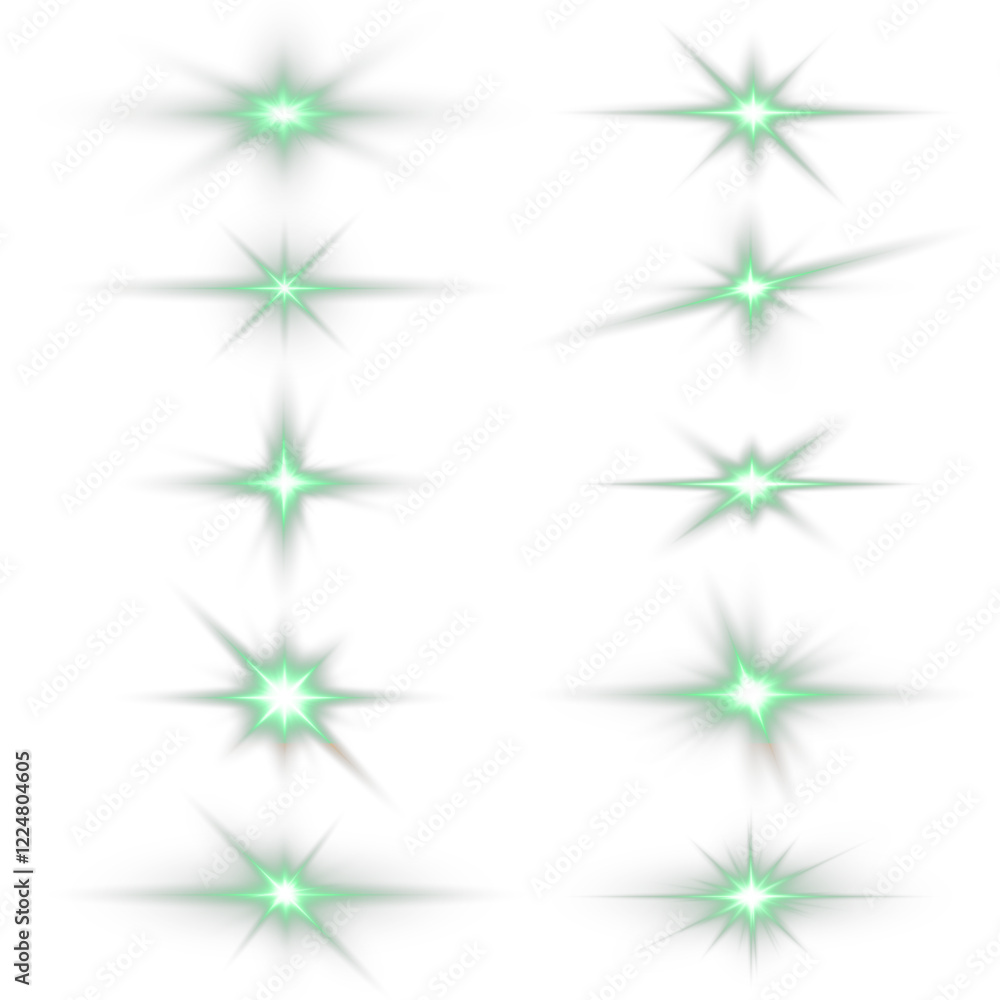 glowing green light burst with fairy dust, sparkles, and magical flares ...