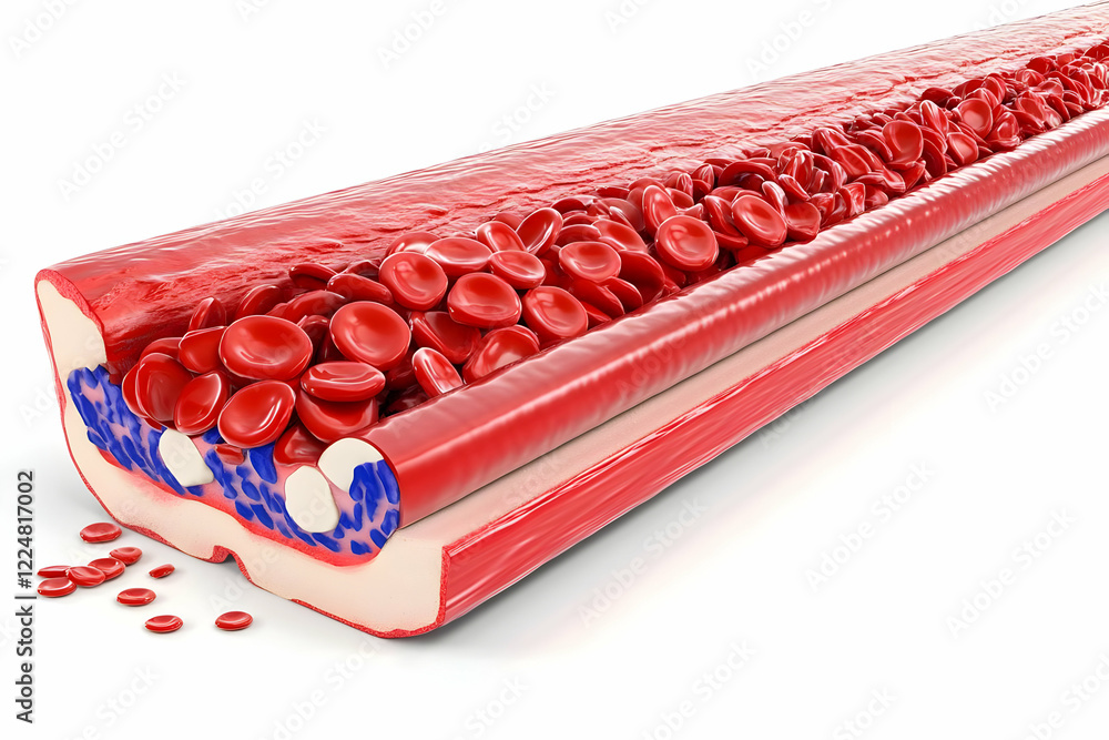 Cross-section of a Vein with Red Blood Cells Flowing Inside, Highly ...