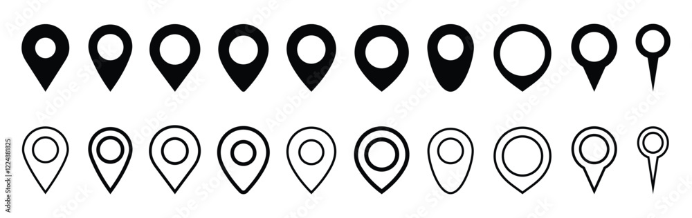 Location icon. Map marker pointer icon set. GPS location symbol collection. Modern map markers ...