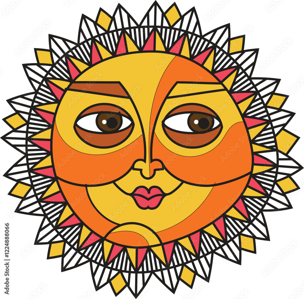 God Surya or sun is in Indian folk art in Pinguli style. for textile ...