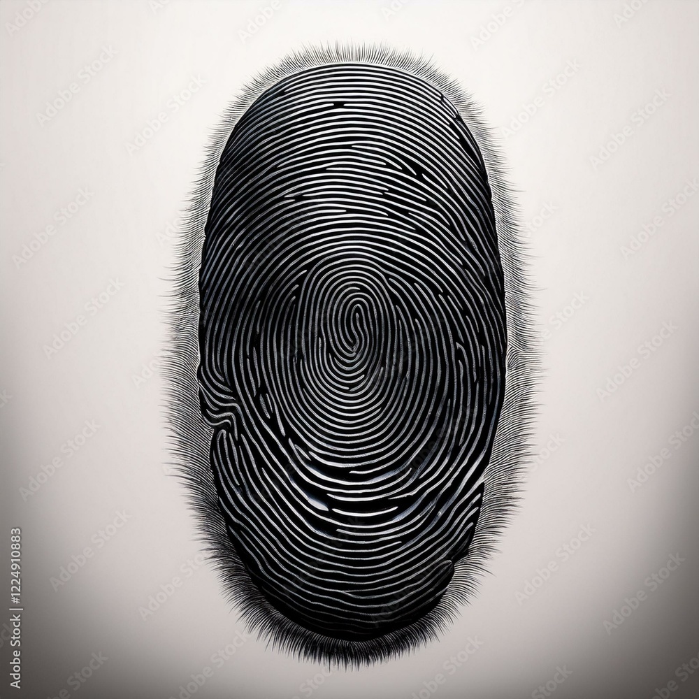 Black fingerprint showcasing unique loops and ridges, high contrast on ...